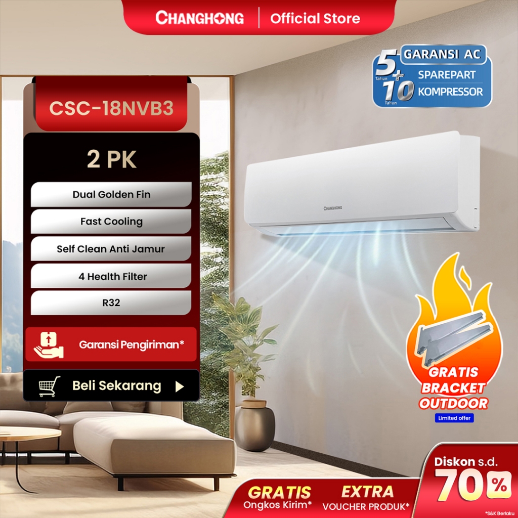 Jual CHANGHONG AC 2 PK STANDARD CSC 18NVB3 [INDOOR + OUTDOOR UNIT ONLY ...