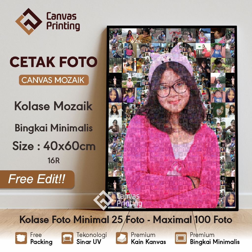 Jual Kolase foto mozaik canvas 16R 40x60 bingkai minimalis Sudah ...