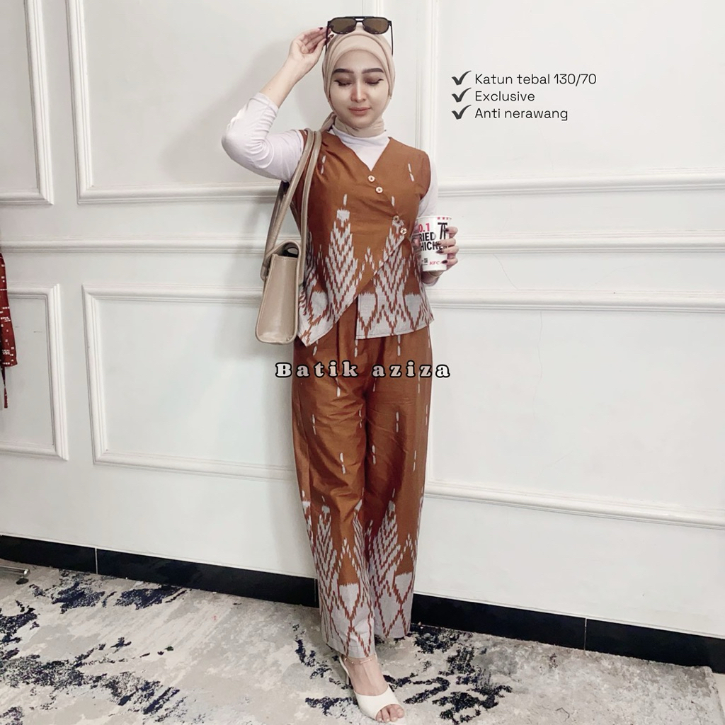 Jual BATIK AZIZA - One Set Batik Vest Batik Celana Batik Motif Songket ...