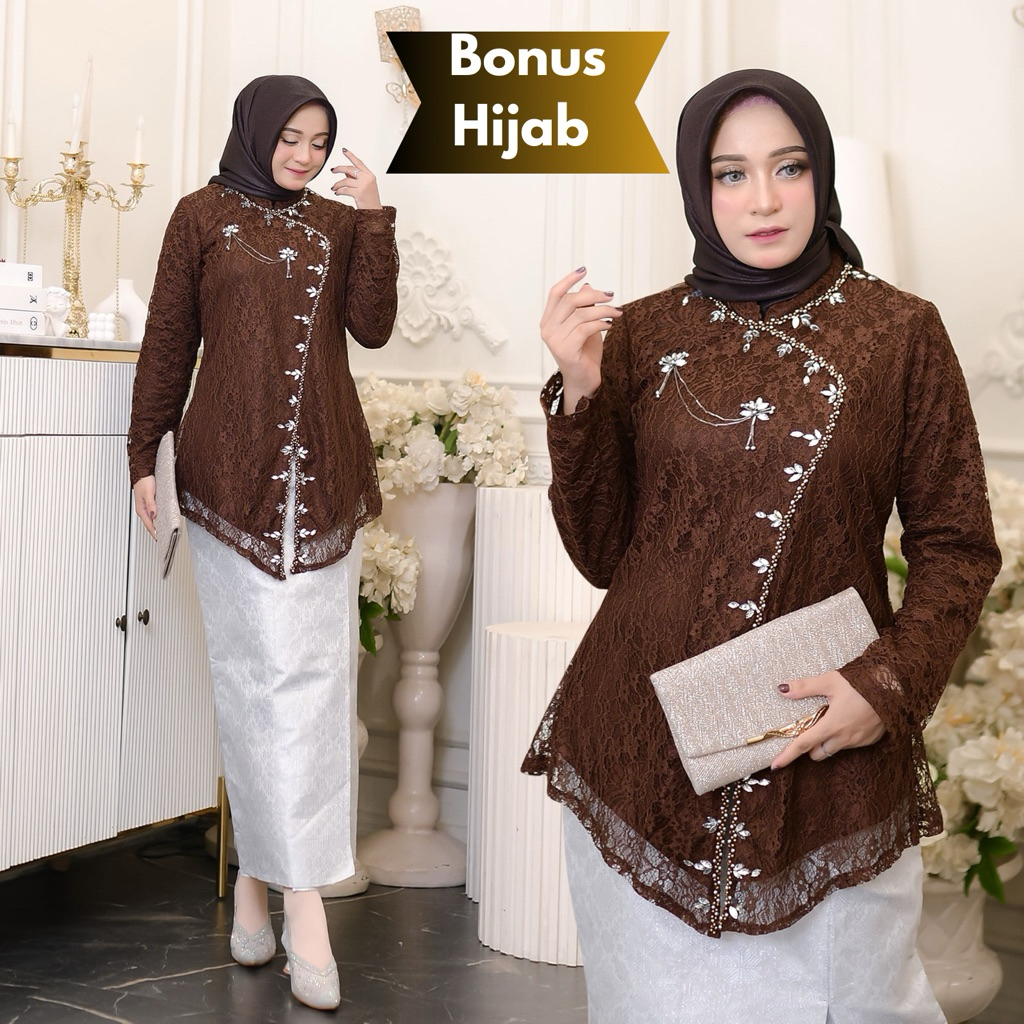 Jual Vanriz Kebaya-Kebaya Janggan Modern Burkat Payet Elegan Free Hijab Untuk Wisuda dan Lamaran ...