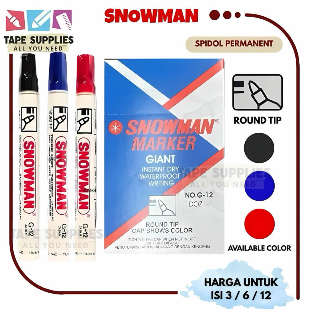 Jual Spidol Permanent Marker Snowman G-12 (3Pcs / 6Pcs / 12Pcs ...