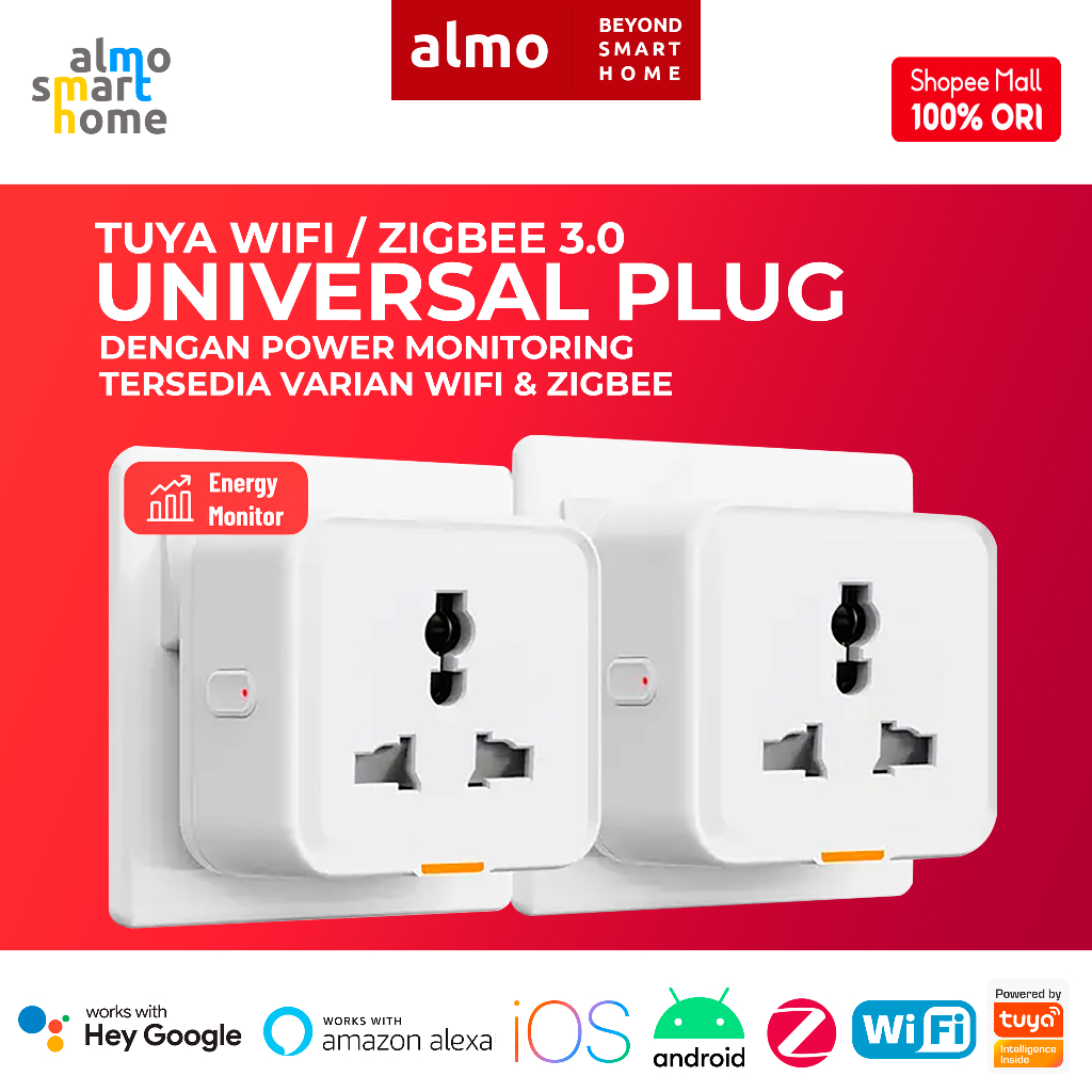 Jual ALMO Tuya Wifi Zigbee Universal Plug Dengan Power Monitoring Home ...