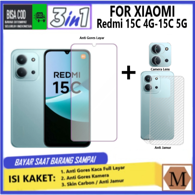 Jual Paket 3in1 Tempered Glass Xiaomi Redmi 15C 4G 15C 5G Full Cover ...