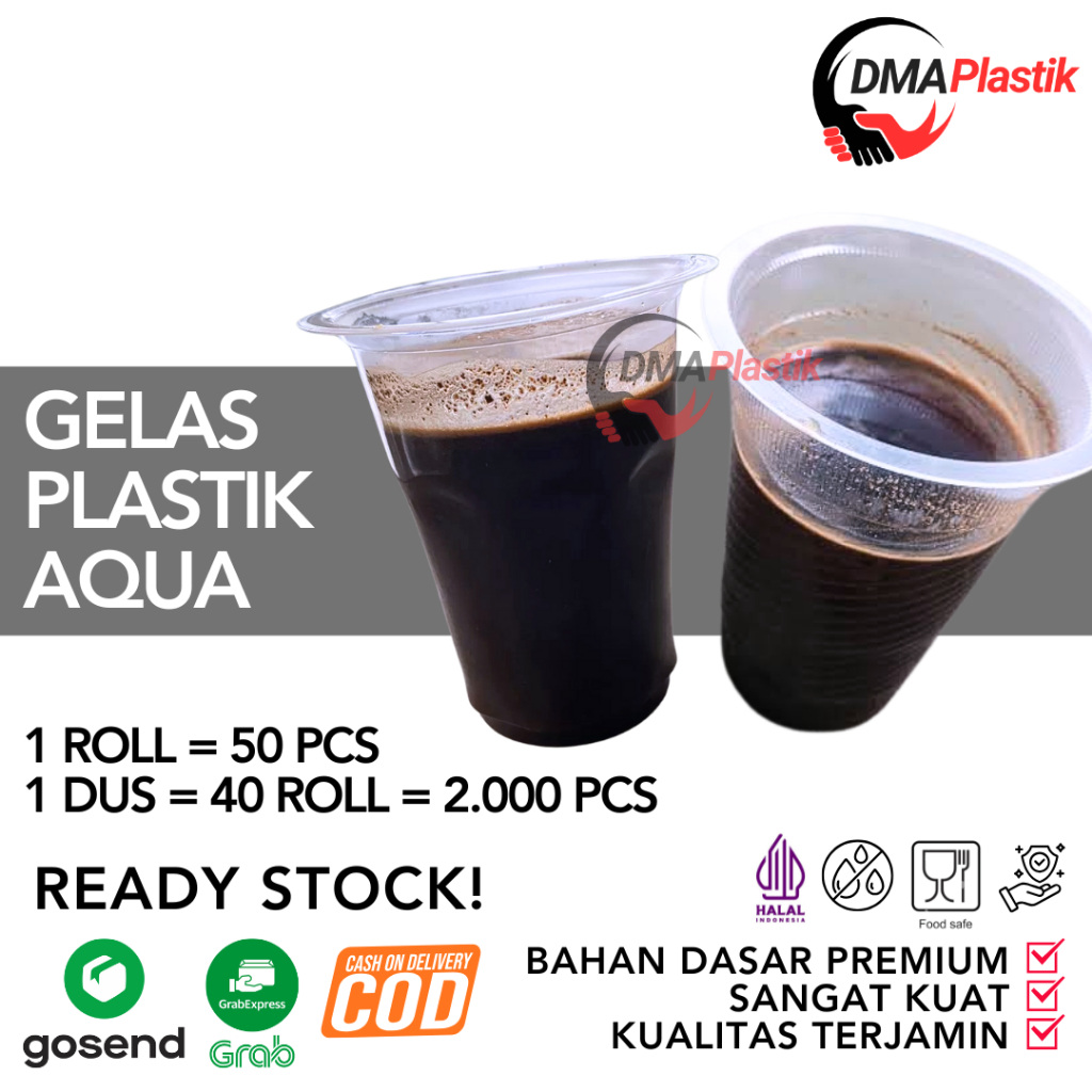 Jual [50 PCS] Gelas Plastik AQUA 1 Pack | Gelas Pelastik Kopi,Susu,Teh ...