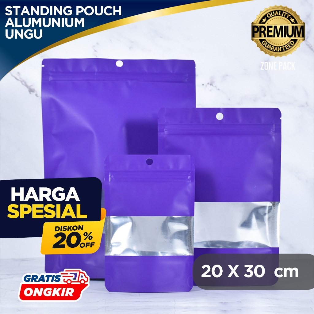 Jual Standing Pouch Alumunium Windows Warna Ungu 20 x 30 cm I Kemasan ...