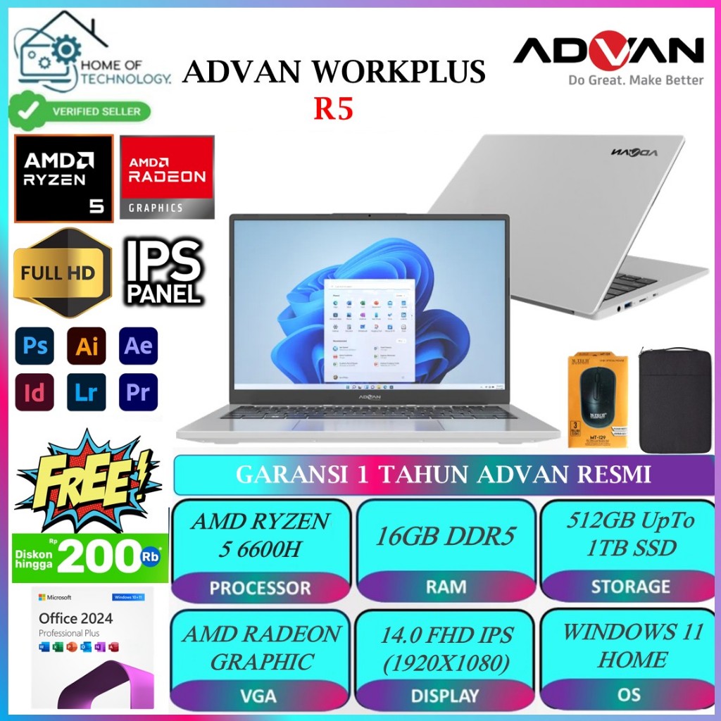 Jual ADVAN WORKPLUS R5 14 AMD RYZEN 5 6600H 16GB DDR5 1TB RADEON 660M ...