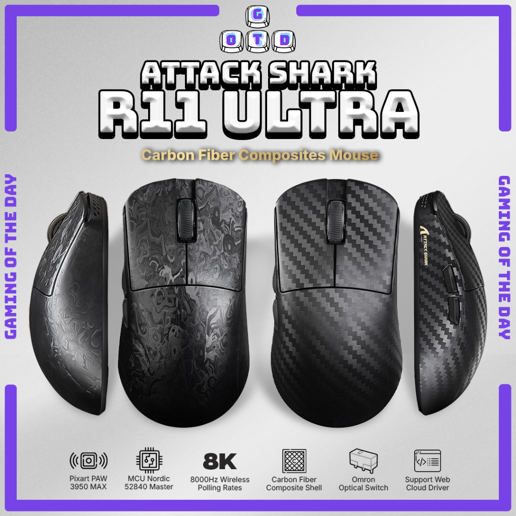 Jual ATTACK SHARK R11 Ultra Carbon Fiber Wireless Tri-Modes 8K PAW ...