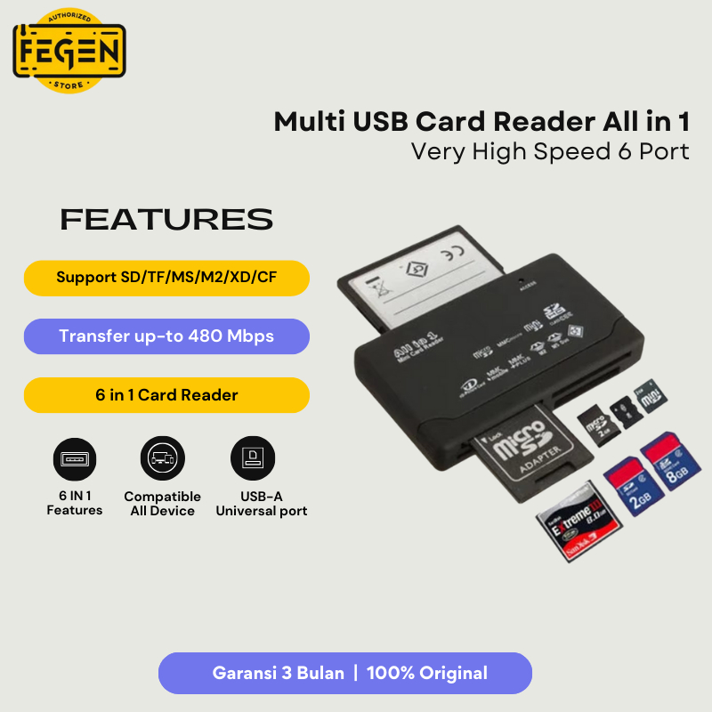 Jual FEGEN 6 IN 1 USB Card Reader Extreme Micro SD MMC Mini XD M2 MS ...