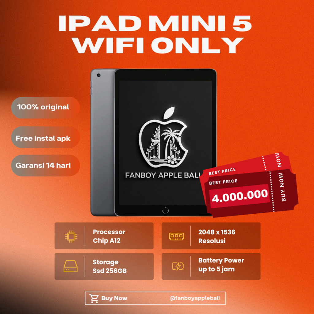 Jual iPad Mini 5 | Storage 256GB | Chip A12 Bionic | wifi only | Second Original | Shopee Indonesia