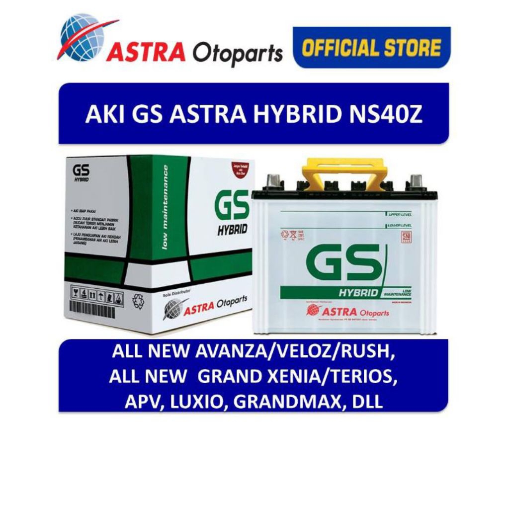 Jual aki accu GS ASTRA HYBRID NS40Z avanza xenia rush terios carry ...