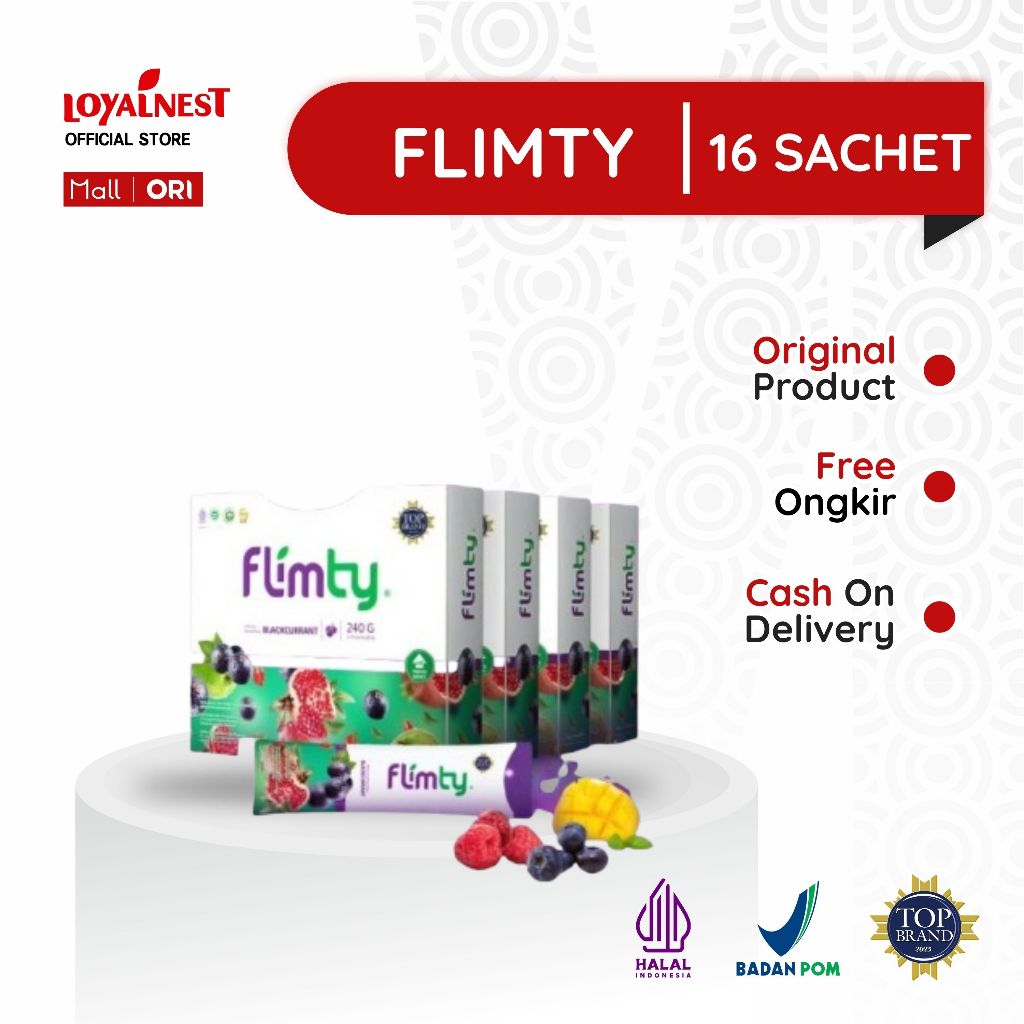 Jual FLIMTY 1 BOX 16 SACHET BPOM HALAL FIBER ORIGINAL FLYMTY FLIMTI ...