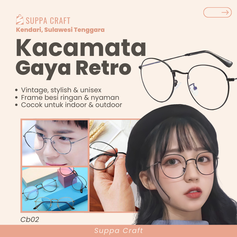 Jual Kacamata Gaya Retro Korea (Cb02) : Vintage Frame Besi Unisex ...