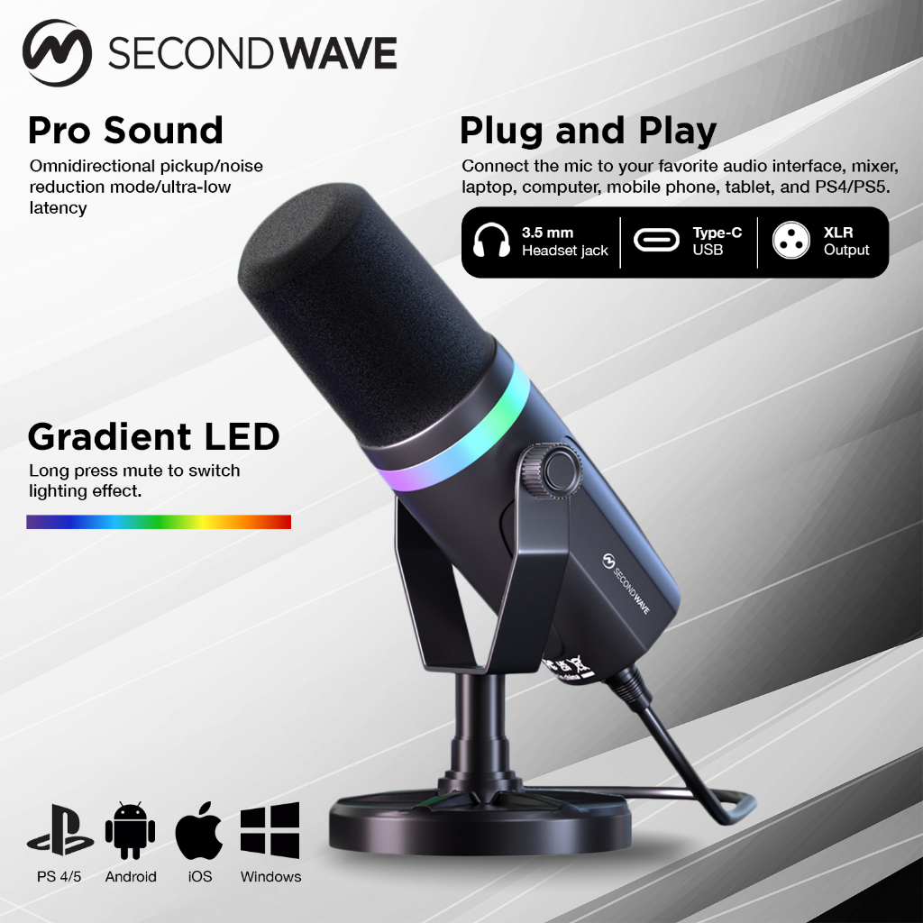 Jual SECONDWAVE 1e Dynamic Microphone Condenser For XLR USB Podcast and ...