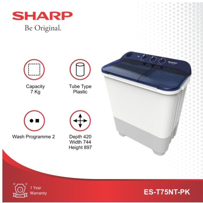 Jual Mesin Cuci SHARP EST-75NT 2 Tabung 7 Kg Pure Magic Series | Shopee ...
