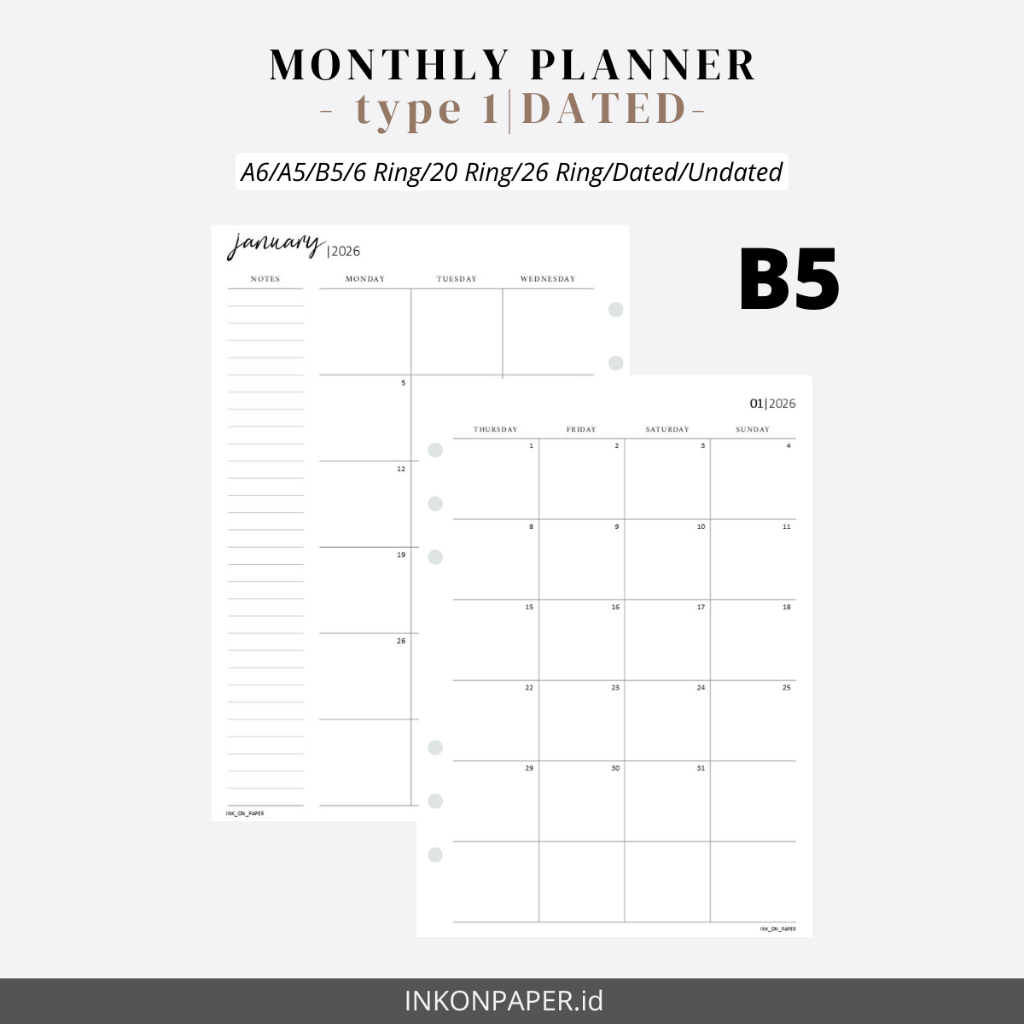 Jual B5 - Planner 2026, Monthly Planner 2026, [PAPER ONLY] by INK_ON ...