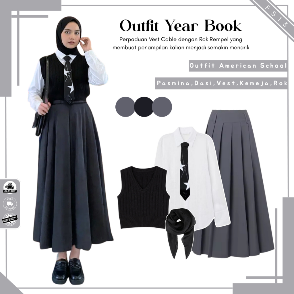 Jual Mariz Oneset American School Style ( Hijab + Dasi + Kemeja + Rok ...