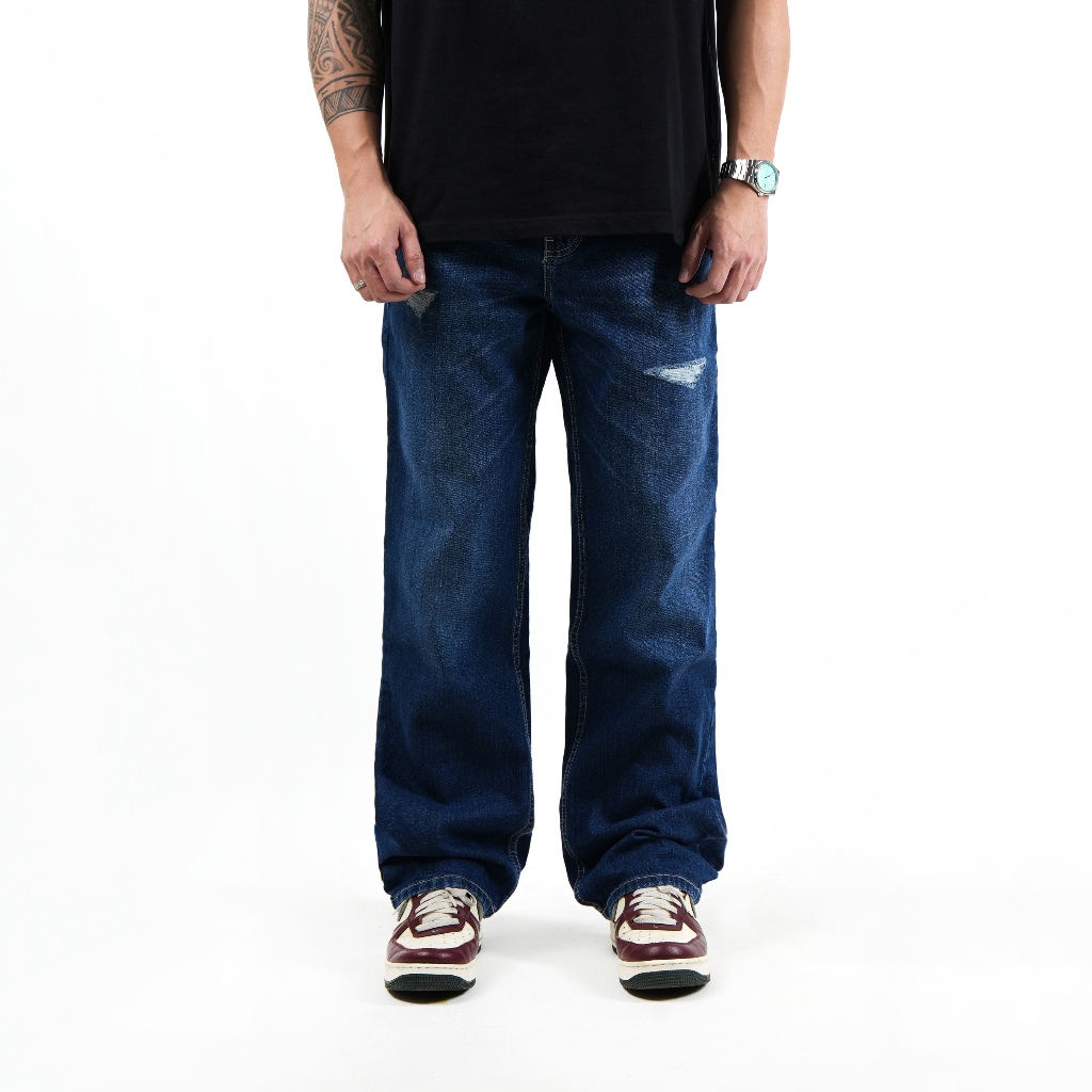Jual IRISH KELLY Basic Baggy Jeans Destroyed-Covered Long Pants Denim ...
