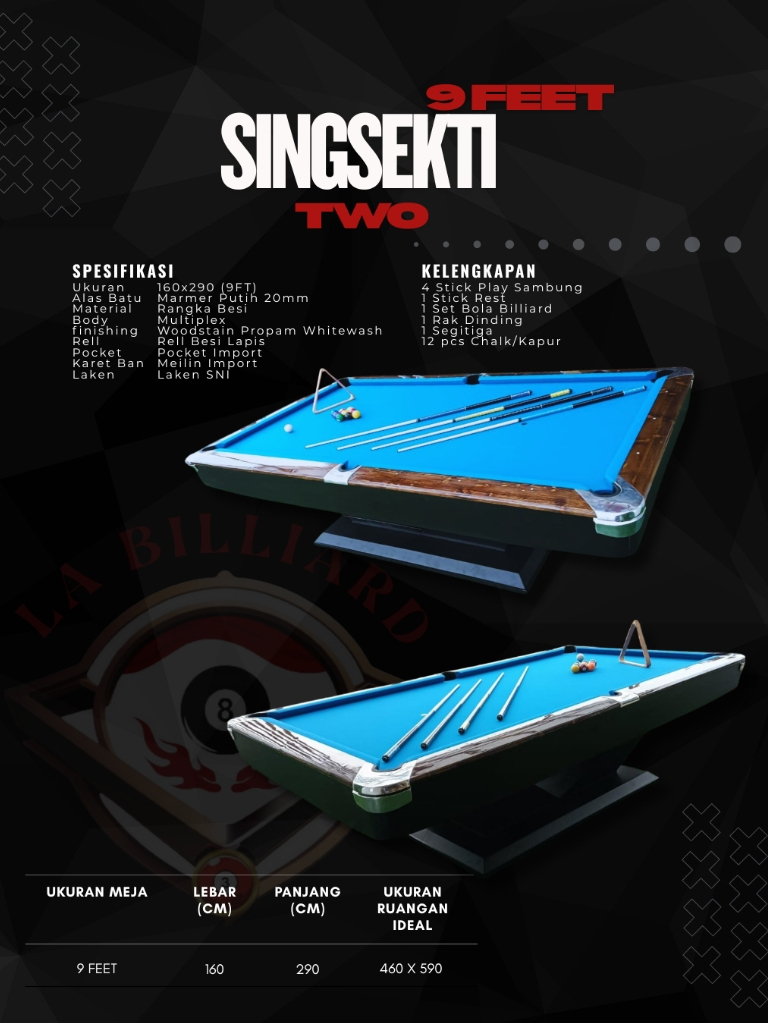 Jual MEJA BILLIARD 9 FEET SINGSEKTI TWO Modern Minimalis Premium Full ...