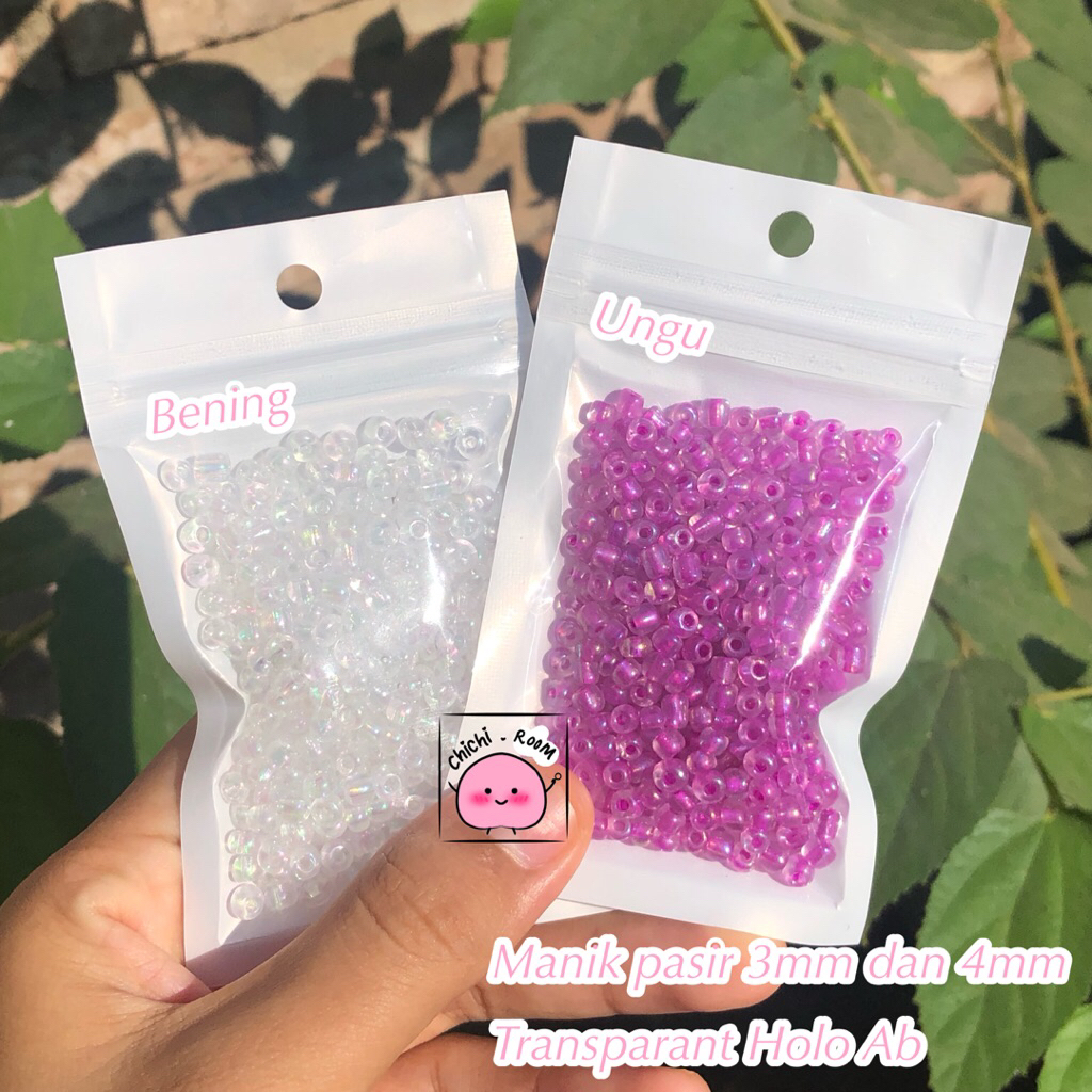 Jual Manik pasir ab bening holo ukuran 3mm dan 4mm manik pasir bening 6 ...