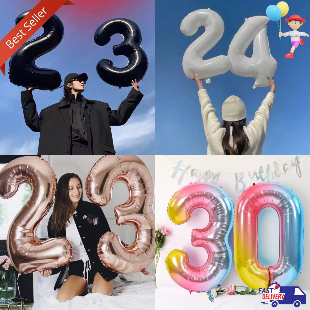 Jual Balon Foil Angka Ukuran 80cm 32inch Warna Hitam Putih Rosegold ...
