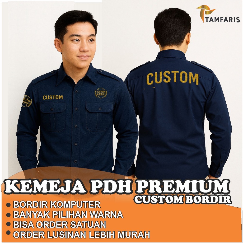 Jual New Kemeja Premium Pdh/Pdl Custom Bordir Bahan Nagata Drill | Satuan / Grosir | Shopee ...