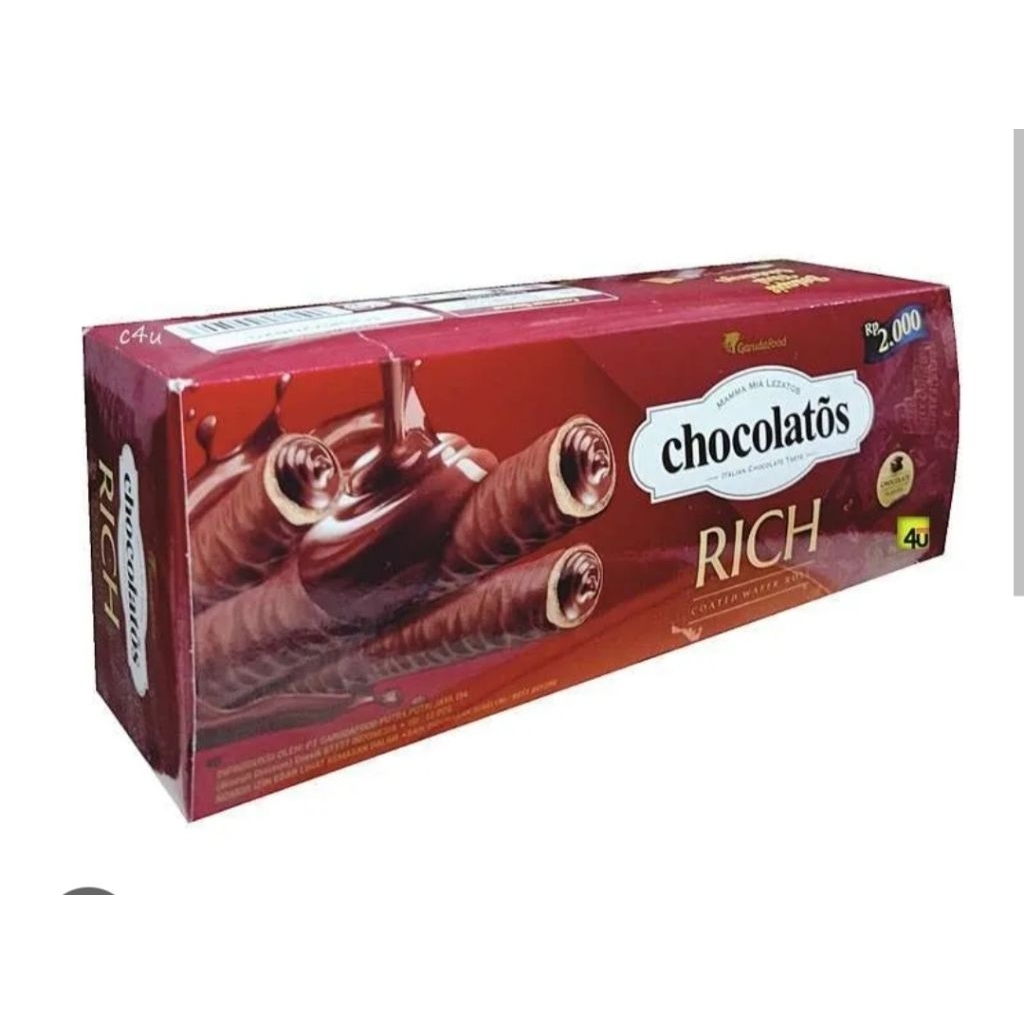 Jual chocolatos rich 1 box isi 12 pcs coated wafer roll chocolate ...