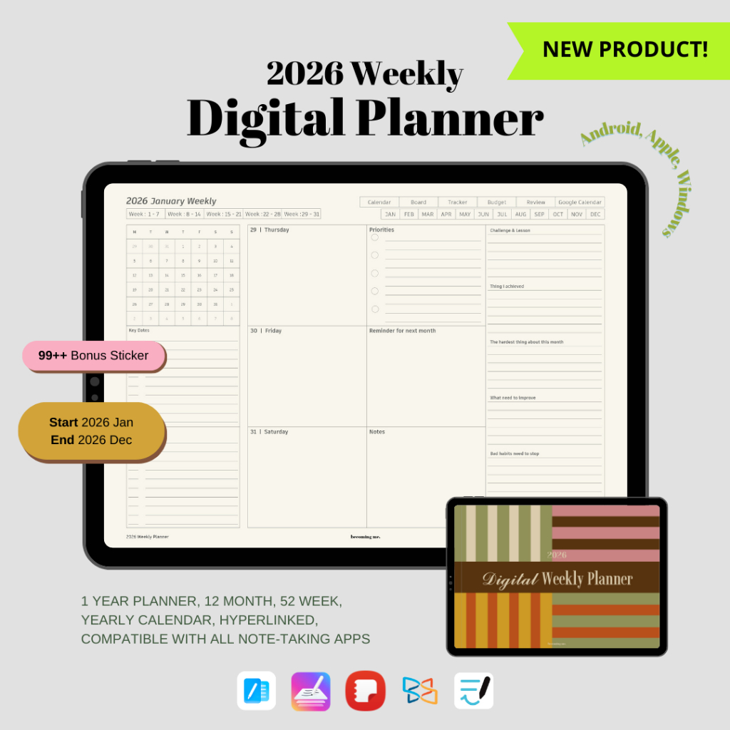 Jual NEW!! 2026 Weekly Digital Planner Goodnotes Samsung Notes Huawei ...