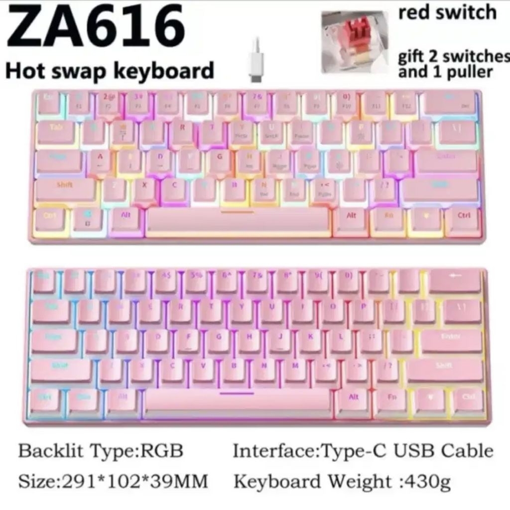 Jual ZIFRIEND ZA616 Wired Pudding Keycaps RGB Backlit Mechanical ...