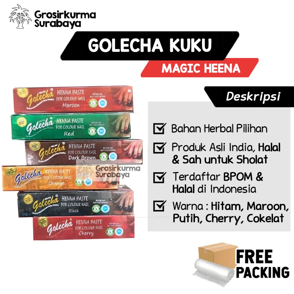 Jual HENNA GOLECHA NAIL ART BPOM Untuk Mempercantik Kuku Halal & Sah ...