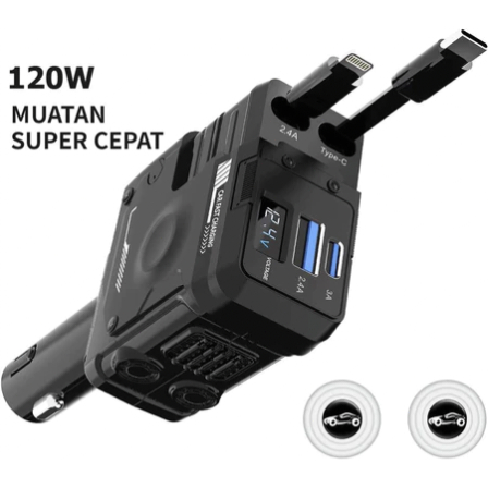 Jual Car Charger 4 in 1 Colokan Mobil Motor PD 120W Fast Charging QC 3. ...