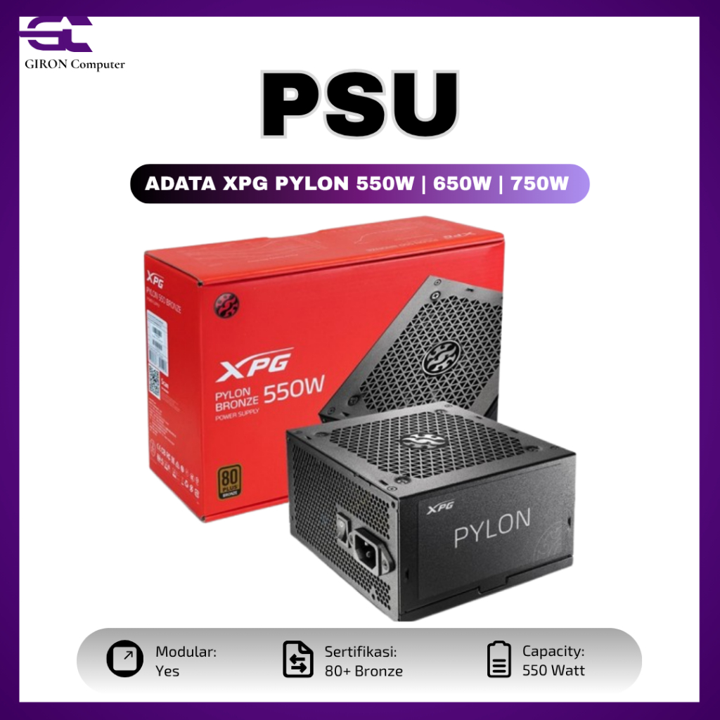 Jual PSU ADATA XPG PYLON 550W | 650W | 750W 80+ Plus Bronze Flat Cable ...