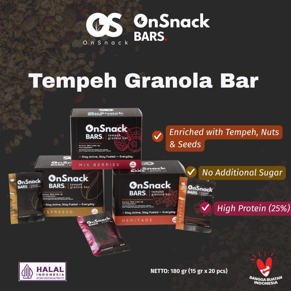 Jual Tempeh Granola Bar 1 Box (15gr x 12pcs) Camilan Sehat, Plant-Based ...