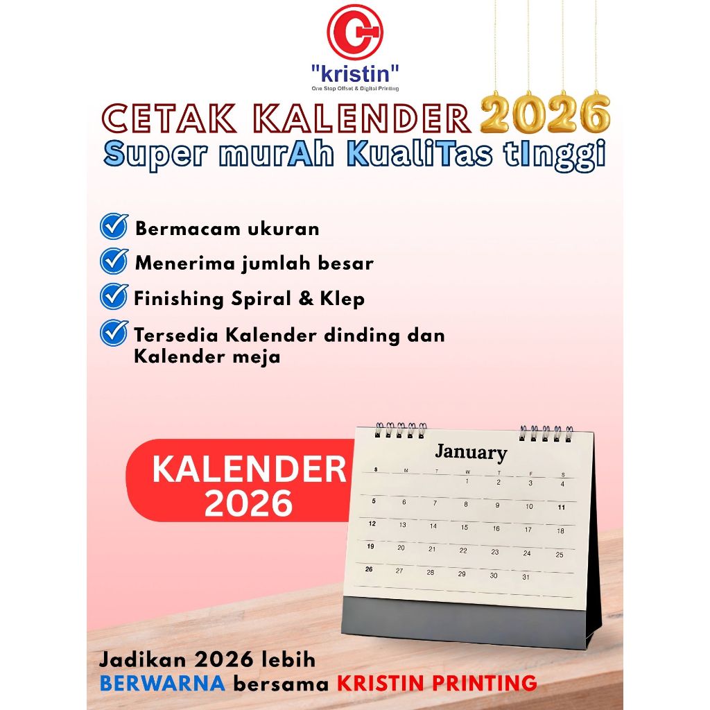 Jual Kalender dinding 2026 Termurah isi 12 lembar AP260 klep seng ...