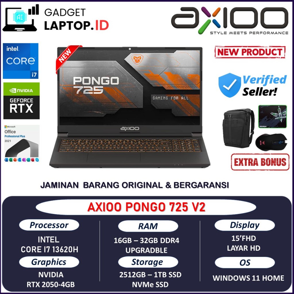 Jual Laptop Gaming Axioo Pongo 725 V2 Core i7 13620H RTX2050 RAM 16GB ...