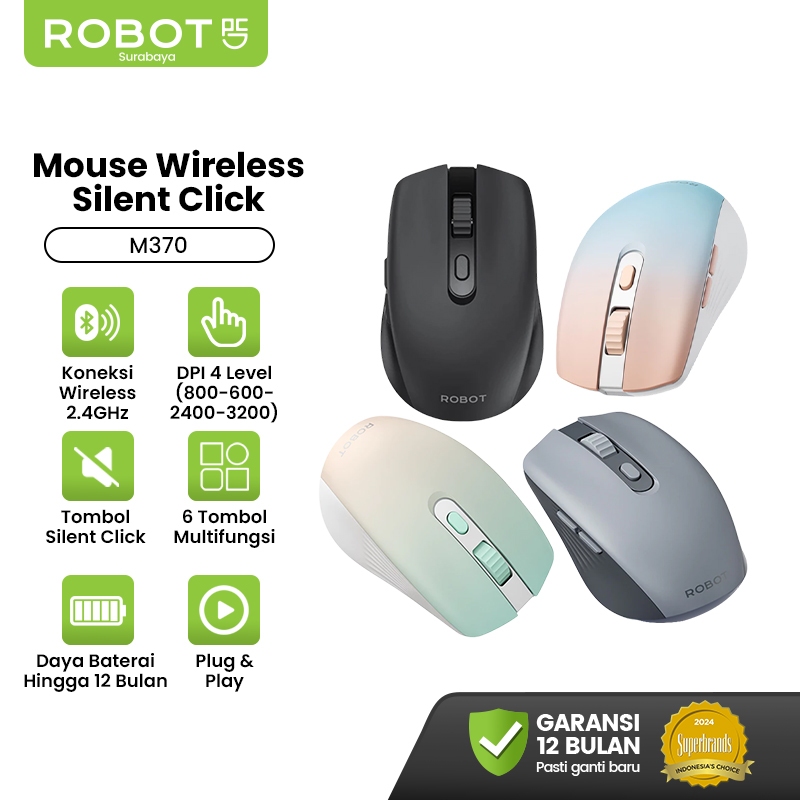Jual ROBOT Mouse Wireless Silent Klik Tanpa Kabel Optical Receiver USB ...