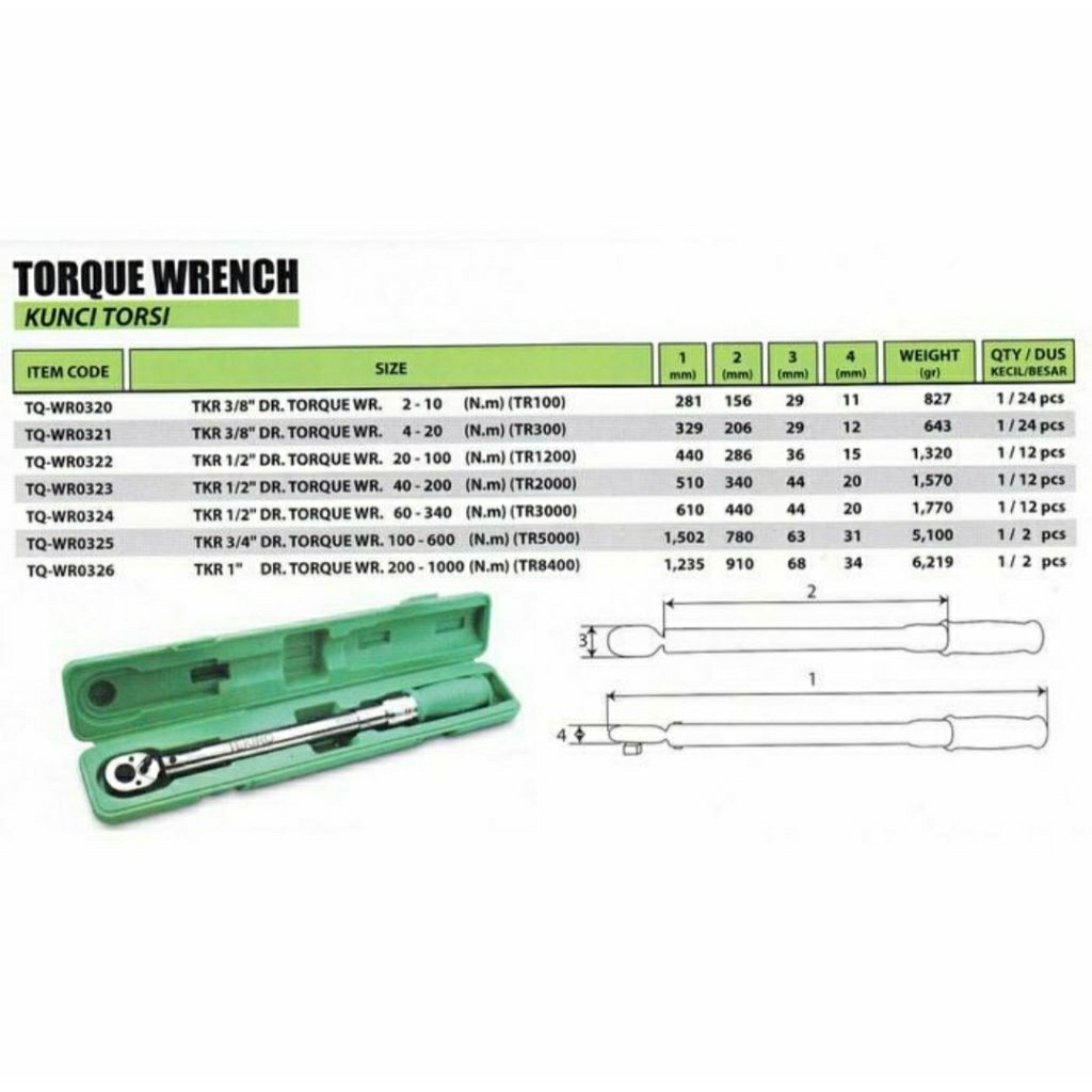 Jual Kunci Torsi TEKIRO TQ-WR0320 / TorQue Wrench TR100 3/8" DR. 2-10 N ...