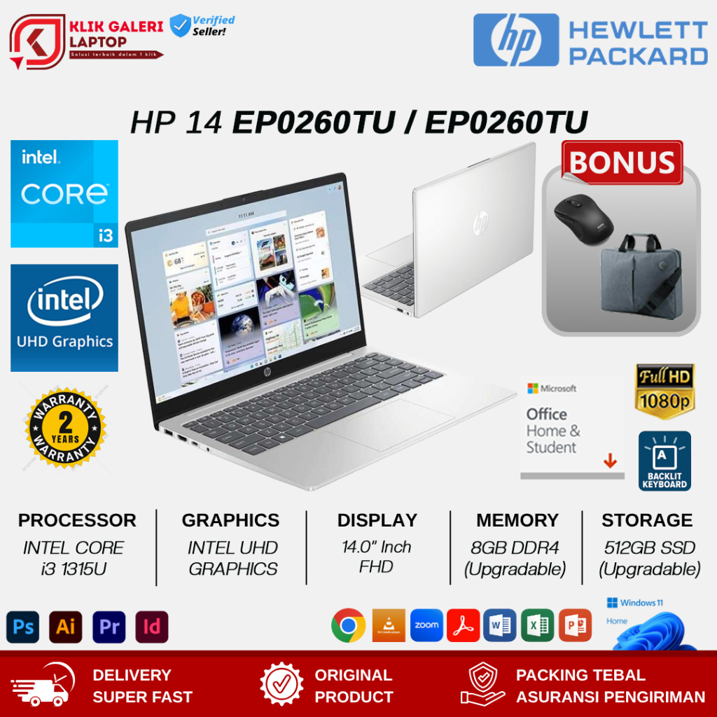 Jual Laptop HP 14 EP0260TU EP0261TU Intel Core i3 1315U 16GB 1TB SSD 14 ...