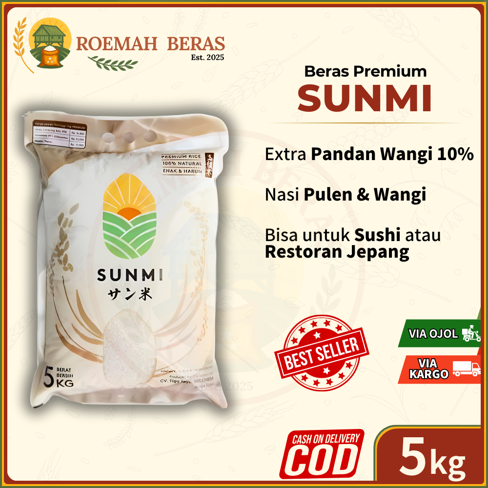 Jual Beras Sunmi 5 kg - Beras Premium - Nasi Pulen Wangi - Beras Sushi ...