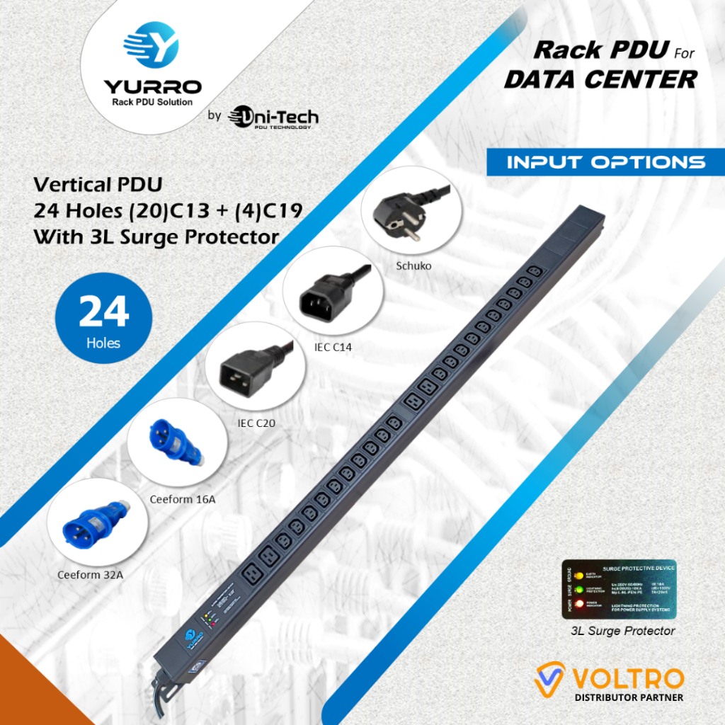 Jual PDU 24 Socket C13 + C19 (MIX) With 3L Surge Protector Input Schuko ...