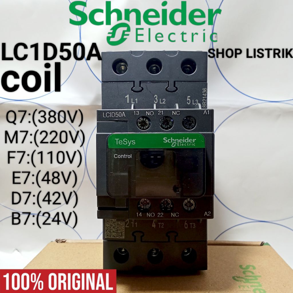 Jual kontaktor contactor LC1D50AM7 LC1D50 AM7 220vac 3p 50a Schneider ...