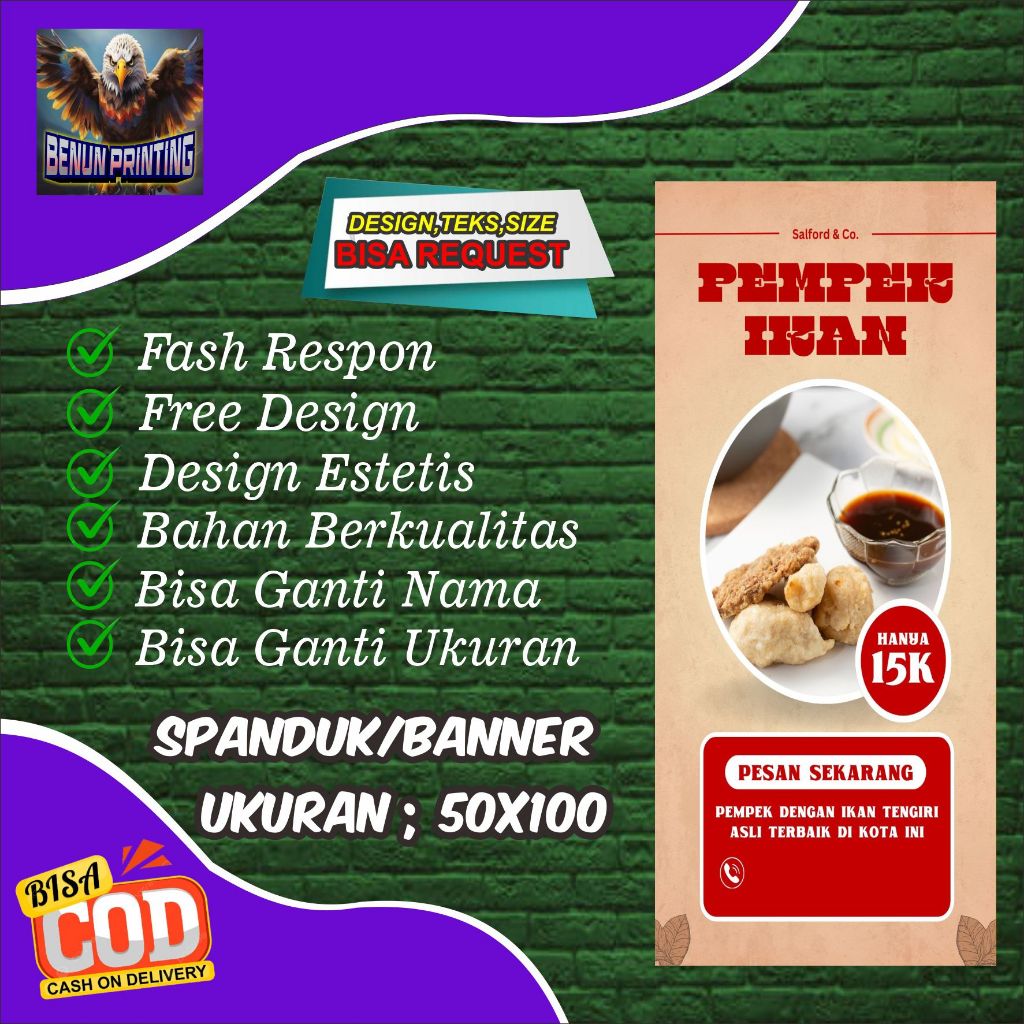 Jual Spanduk Banner Ukuran 50x100cm Pempek Ikan Free Custom Design Dan ...