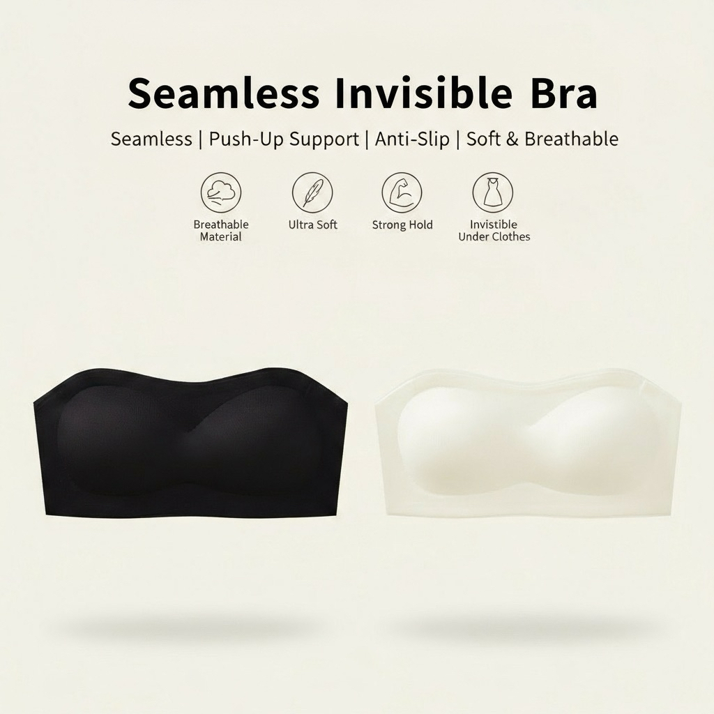 Jual One-piece tube top strapless bra for women, gathered, non-slip ...