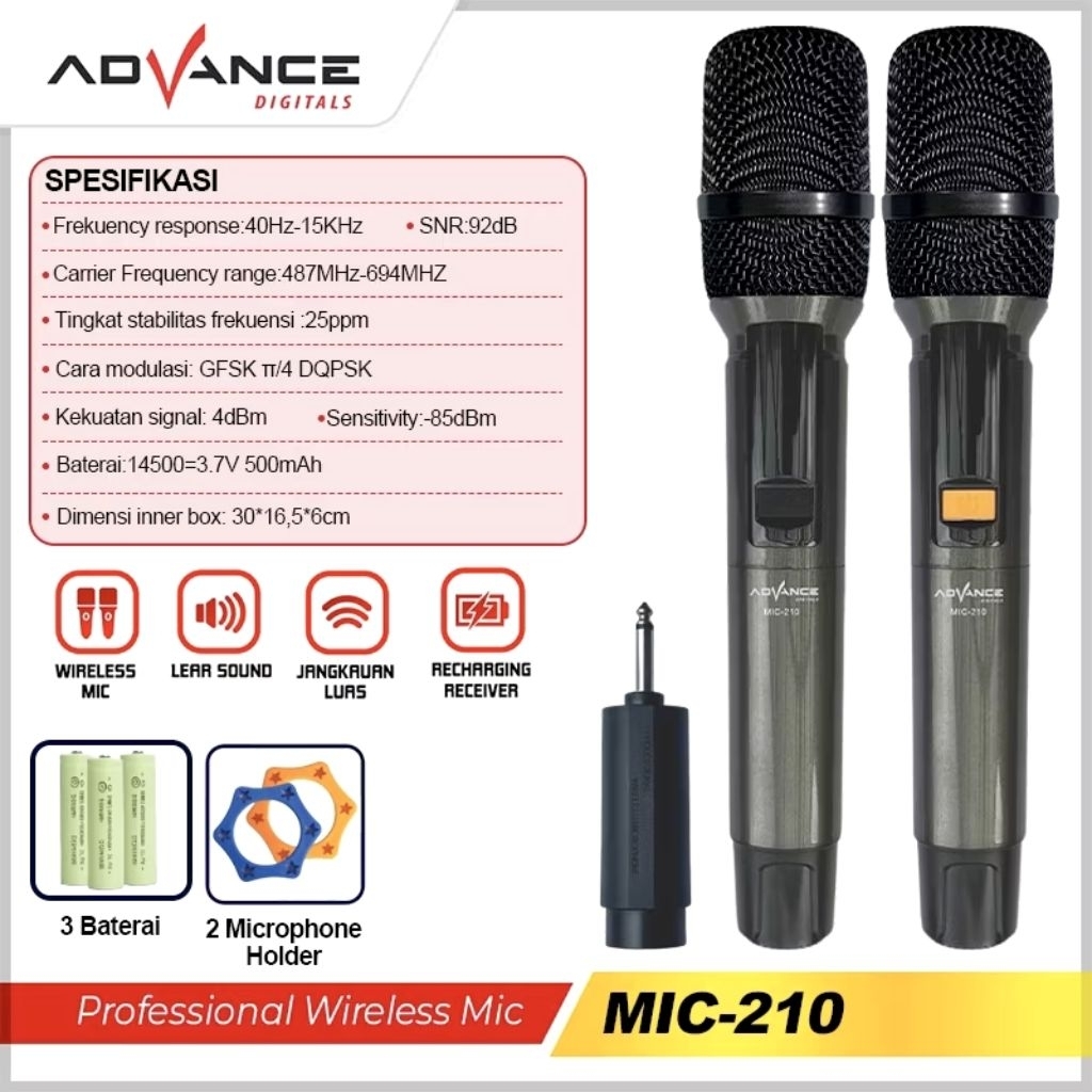 Jual ADVANCE Microphone wireless 2 mic Original produk | Shopee Indonesia