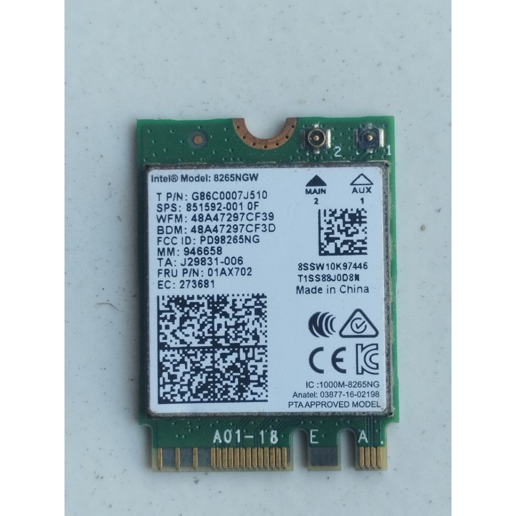 Jual Wifi Card Intel Wireless AC-8265NGW Bekas connector antena 1 rusak ...