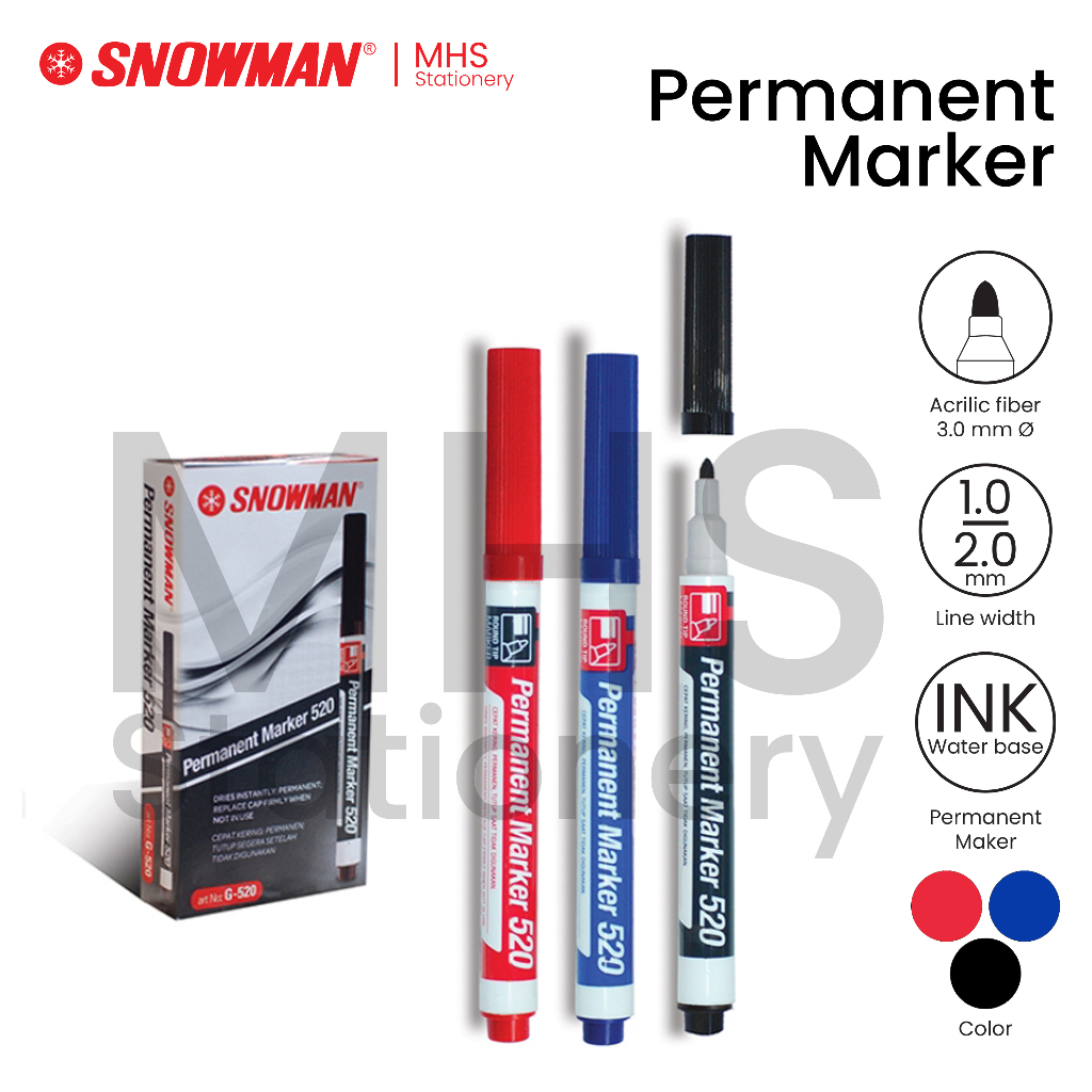 Jual SNOWMAN G-520 Spidol Permanen Kecil Warna Hitam Tahan Lama Cepat ...