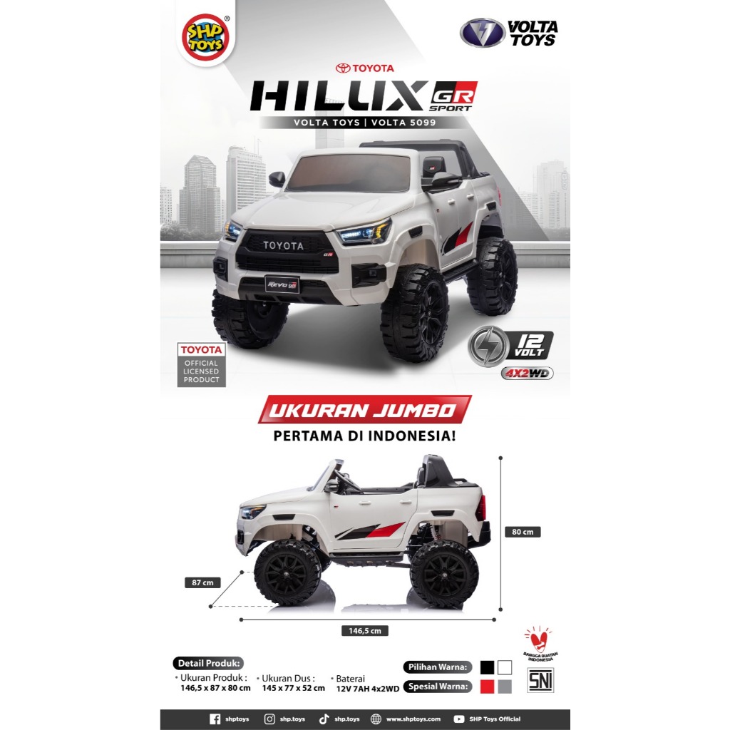 Jual GOSEND Mobil Aki Anak VOLTA TOYOTA HILUX GR SPORT Super Big Size ...