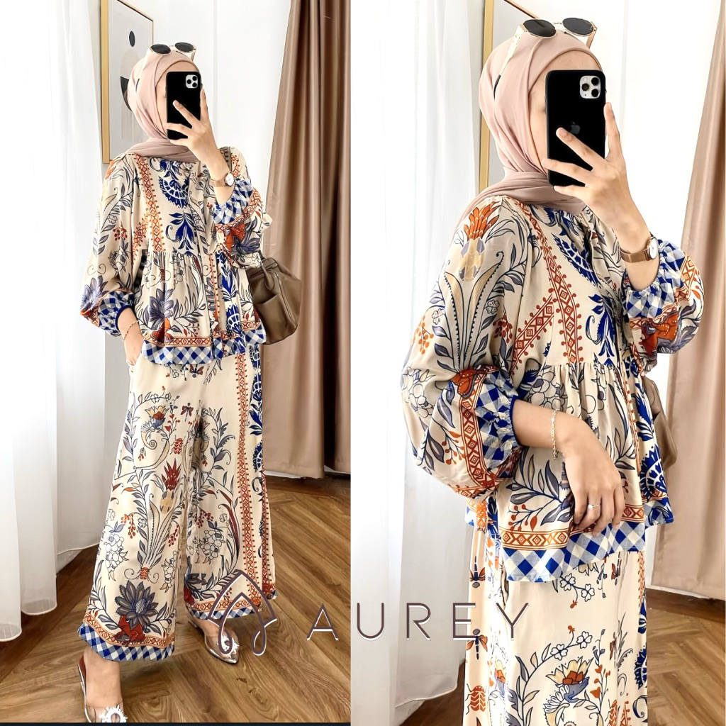 Jual AUREY setelan tunik wanita orla set susun motif kekinian oneset ...