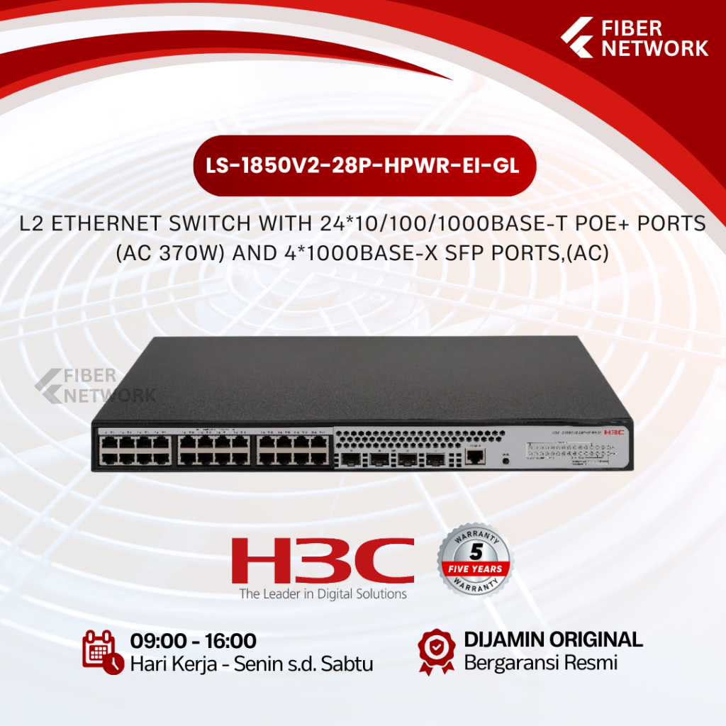 Jual H3C LS-1850v2-28P-HPWR-EI-GL 24 Gigabit 4SFP POE Manage L2 Switch ...