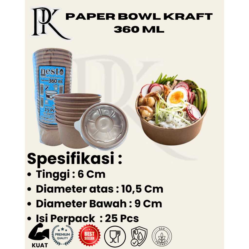 Jual Paper Bowl + Tutup Kraft Coklat Laminasi Mangkok Kertas Soto Bakso ...