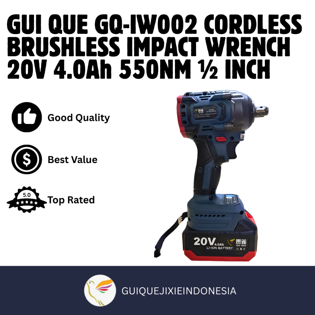 Jual GUI QUE GQ-IW002 Cordless Brushless Impact Wrench / Bor Brushless ...